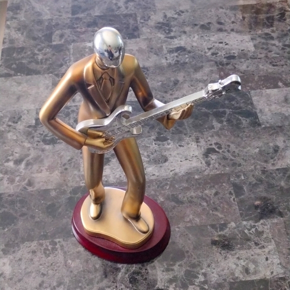 Accents | Unique Guitar Statue Gold Silver With A Wood Base | Poshmark